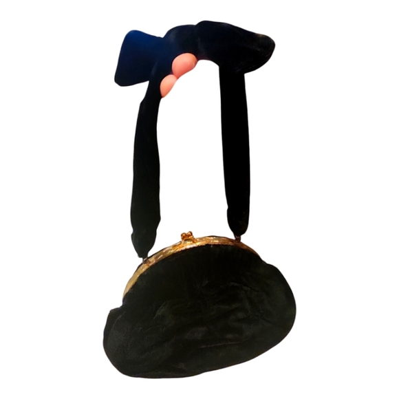 hand made by claire | Bags | Vtg 4s 50s Velvet Suede Black Clutch Gold ...